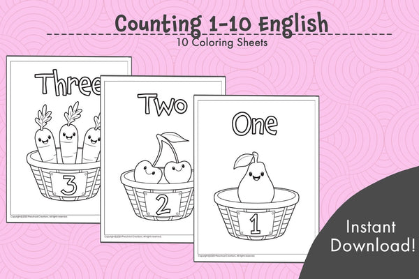 Counting 1-10 in English Coloring pages – Preschool Creations